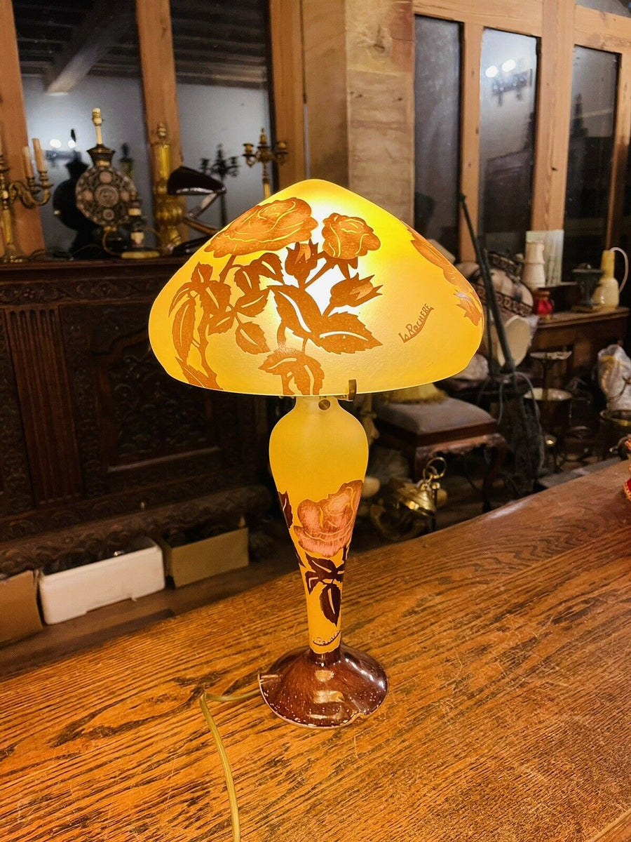 Vintage French Cameo Glass Table Lamp By “La Rochere” Art Nouveau Styl ...